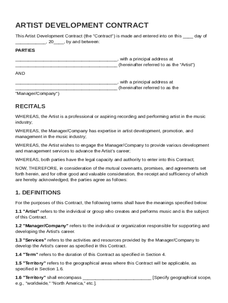 Artist Development Contract Template Form - Fill Online, Printable ...