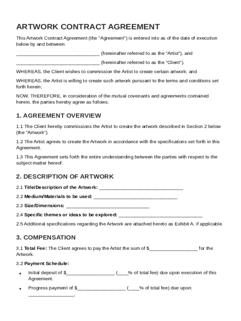 Artwork Contract Template Form - Fill Online, Printable, Fillable, Blank - pdfFiller
