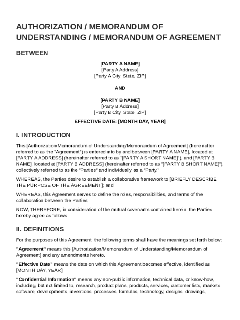 Authorization -Mou-Moa Contract Template: Fill out & sign online | DocHub