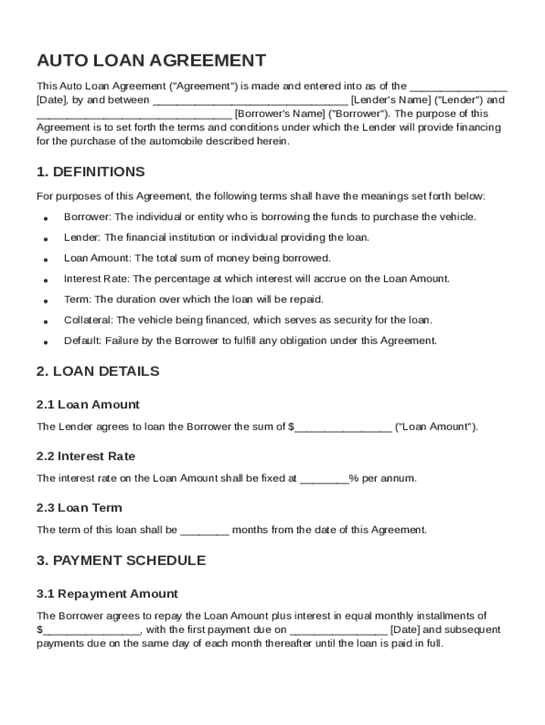 Auto Loan Contract Template Form - Fill Online, Printable, Fillable ...