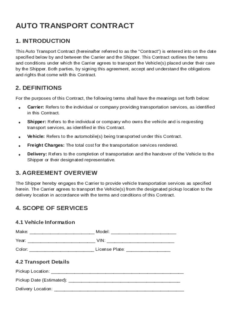 Auto Transport Contract Template: Fill out & sign online | DocHub
