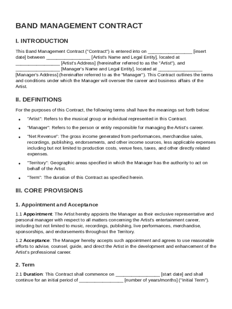 Band Management Contract Template Form - Fill Online, Printable ...