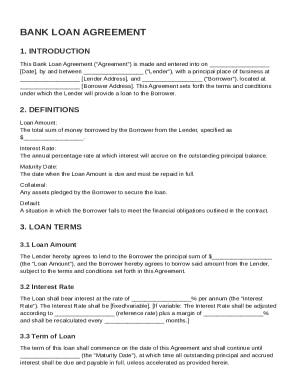Bank Loan Contract Template Form - Fill Online, Printable, Fillable, Blank - pdfFiller