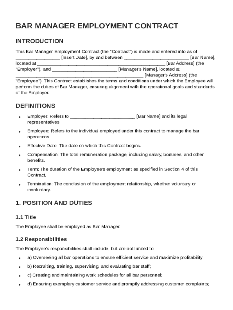 Bar Manager Contract Template: Fill out & sign online | DocHub