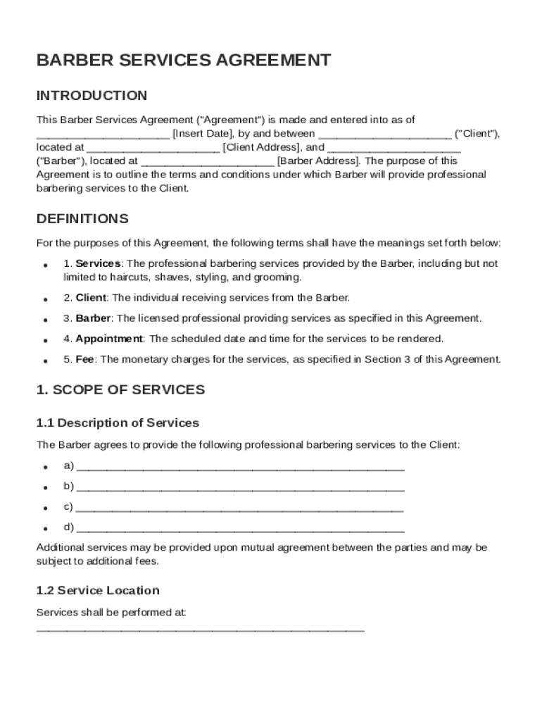Barber Contract Template Form - Fill Online, Printable, Fillable, Blank - pdfFiller