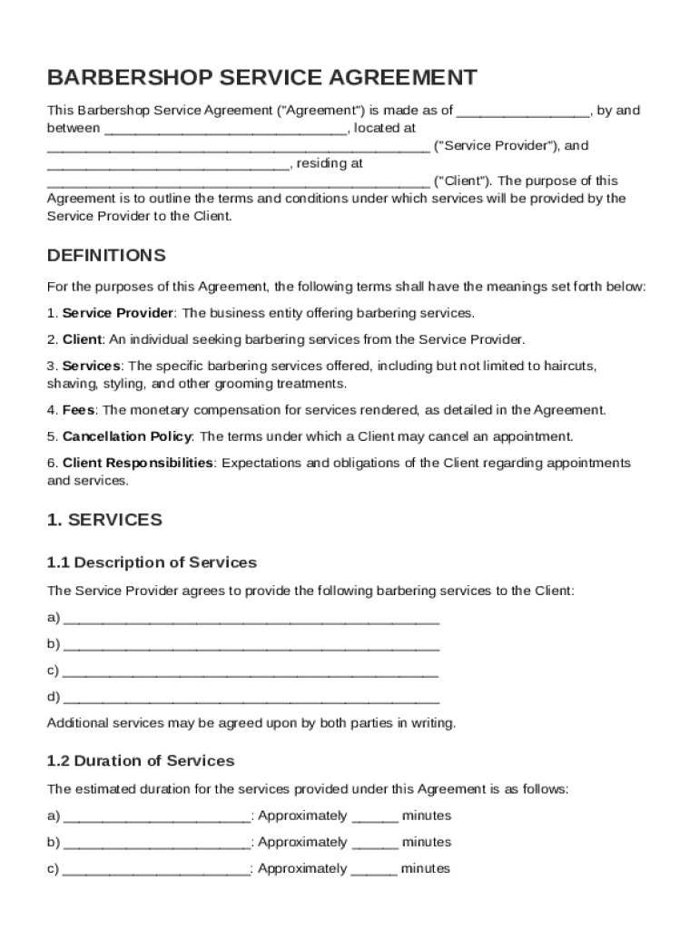 Barbershop Contract Template Form - Fill Online, Printable, Fillable ...