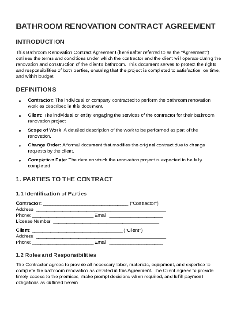 Bathroom Contract Template Form - Fill Online, Printable, Fillable ...