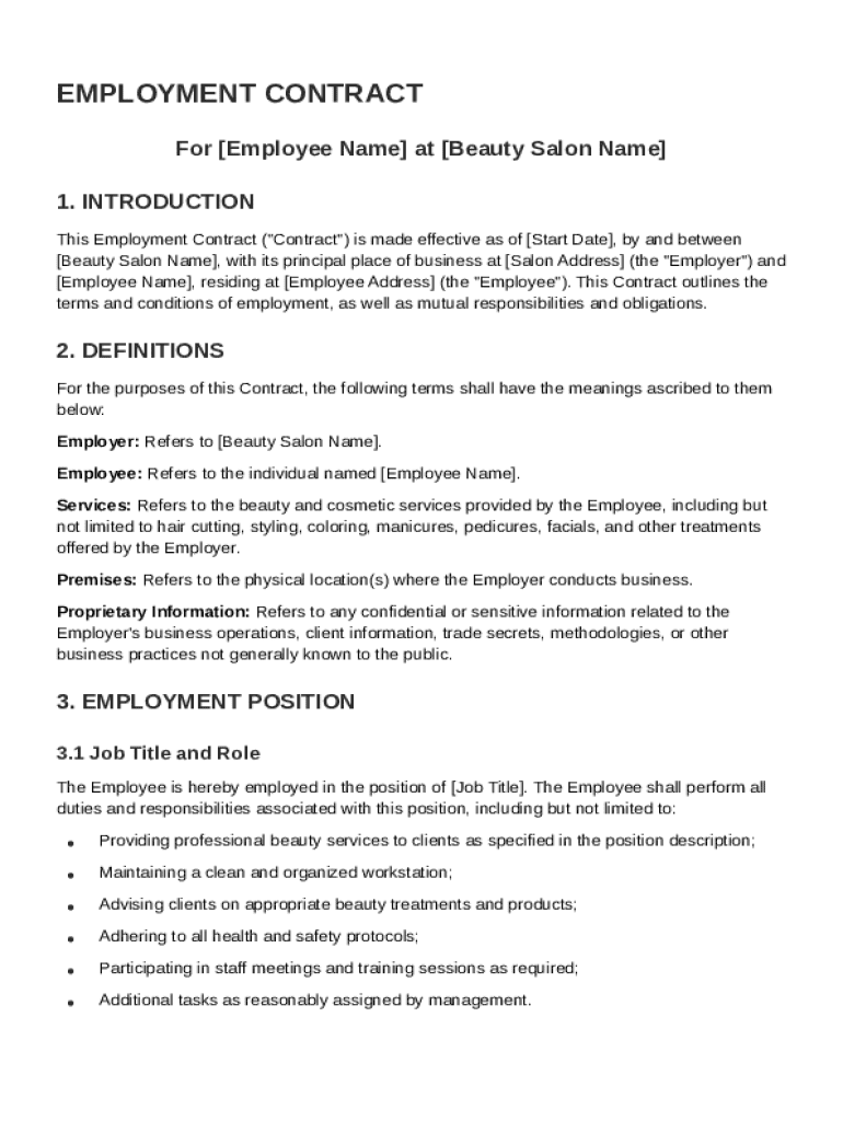 Beauty Salon Of Employment Contract Template: Fill out & sign online ...