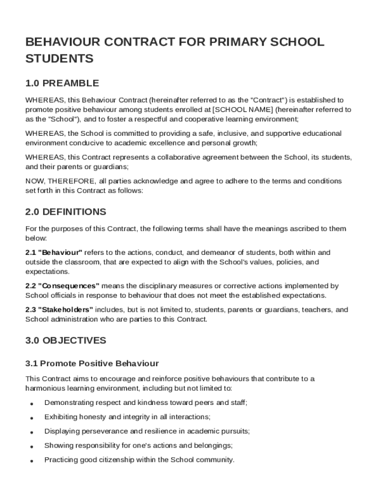 Fillable Online Behaviour Primary School Contract Template Fax Email ...