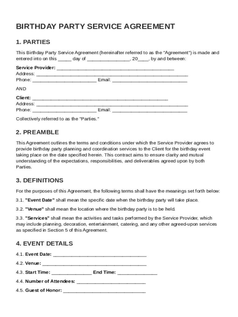Birthday Party Contract Template: Fill out & sign online | DocHub
