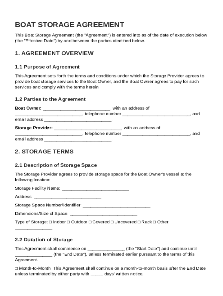 Boat Storage Contract Template Form - Fill Online, Printable, Fillable ...