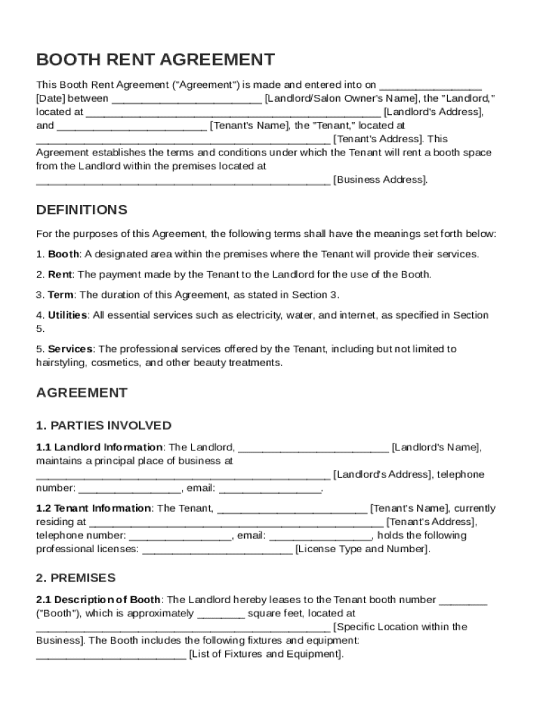 Booth Rent Contract Template: Fill out & sign online | DocHub