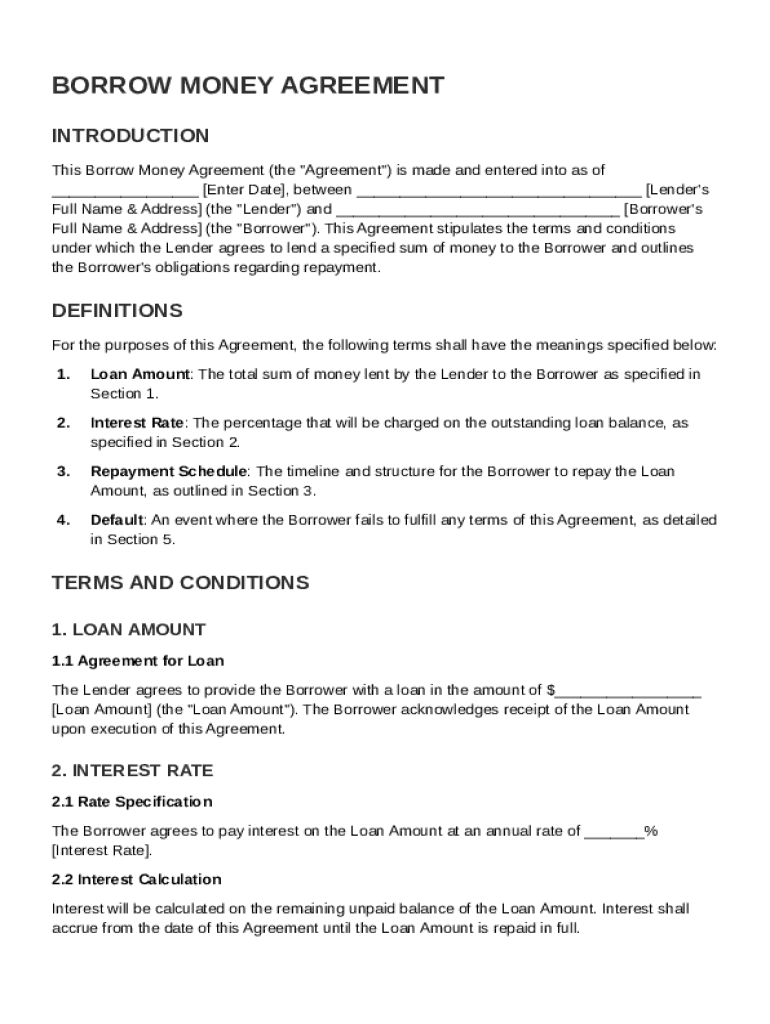 Borrow Money Contract Template: Fill out & sign online | DocHub