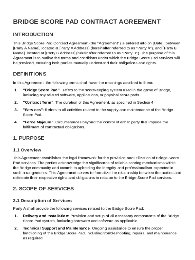 Bridge Score Pad Contract Template: Fill out & sign online | DocHub