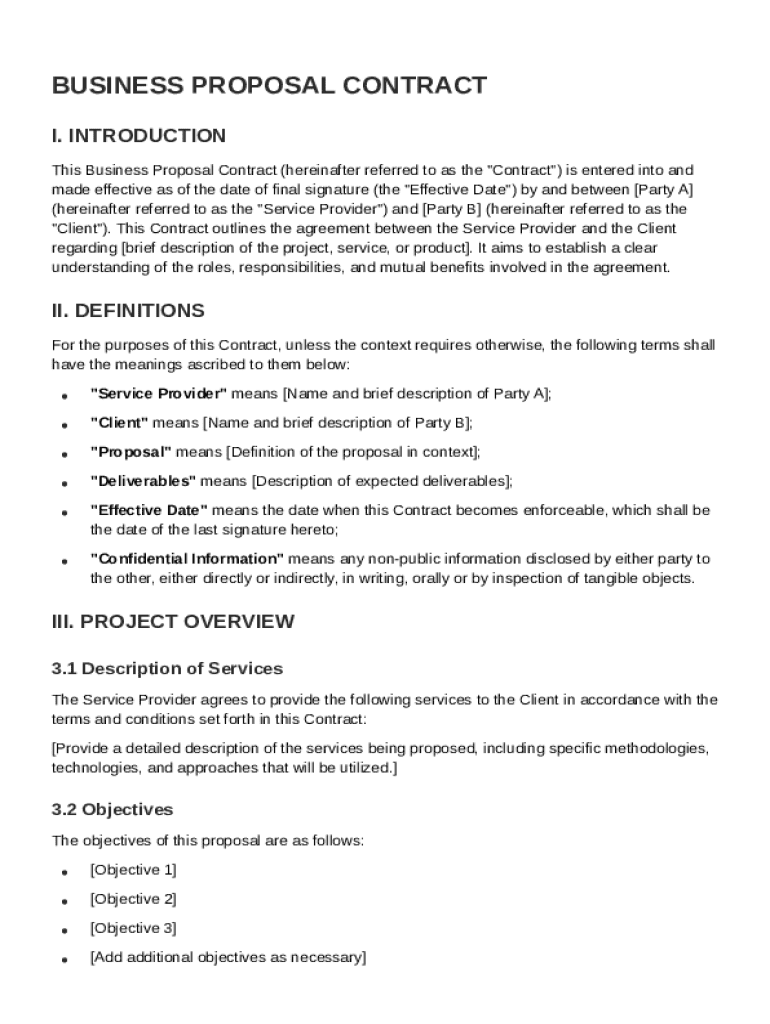 Business Proposal Contract Template Form - Fill Online, Printable, Fillable, Blank - pdfFiller