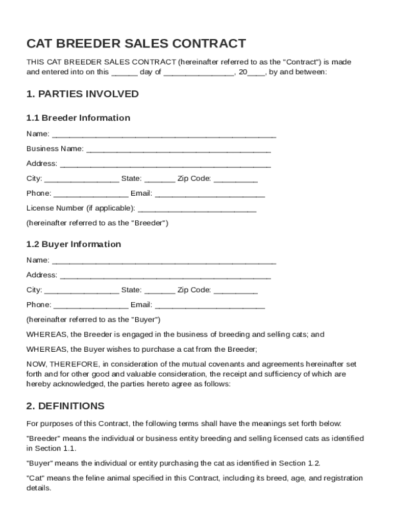 Cat Breeder Contract Template: Fill out & sign online | DocHub