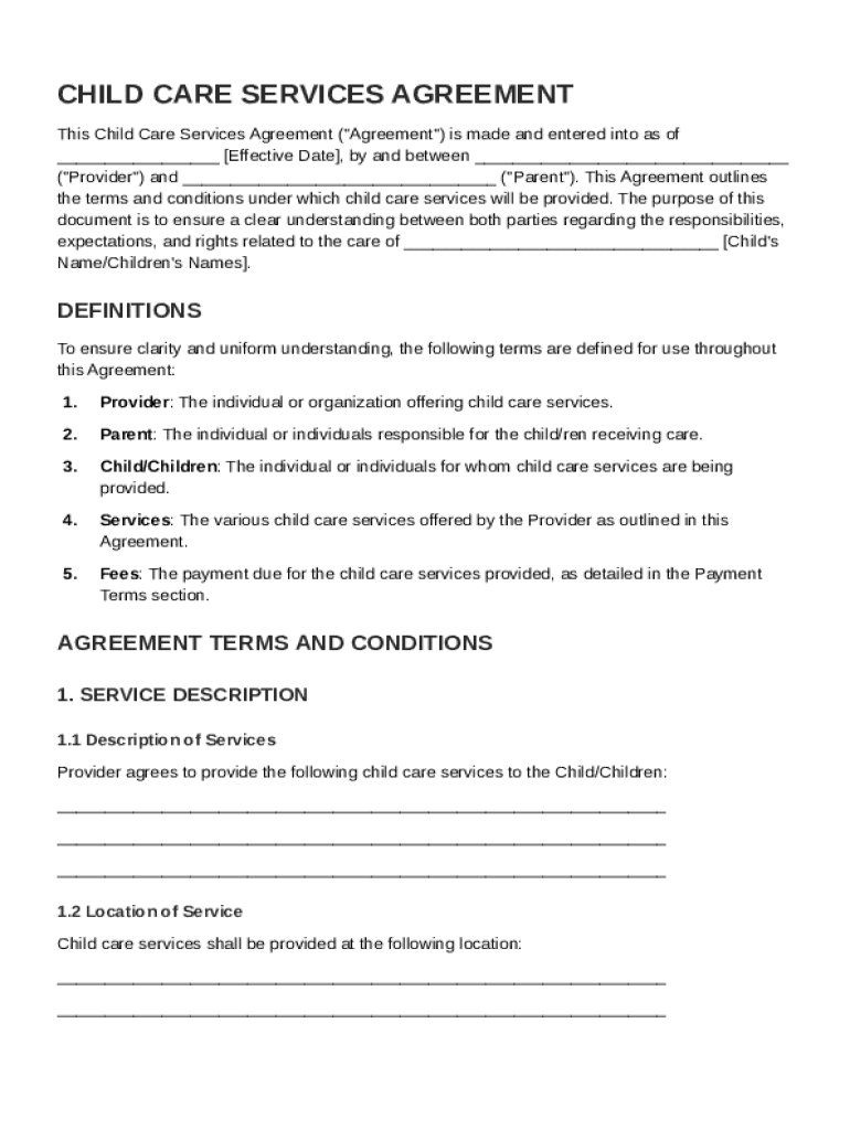 Child Care Contract Template Form - Fill Online, Printable, Fillable ...