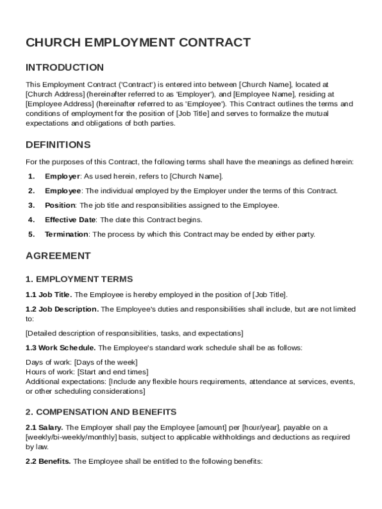 Church Employment Contract Template: Fill out & sign online | DocHub