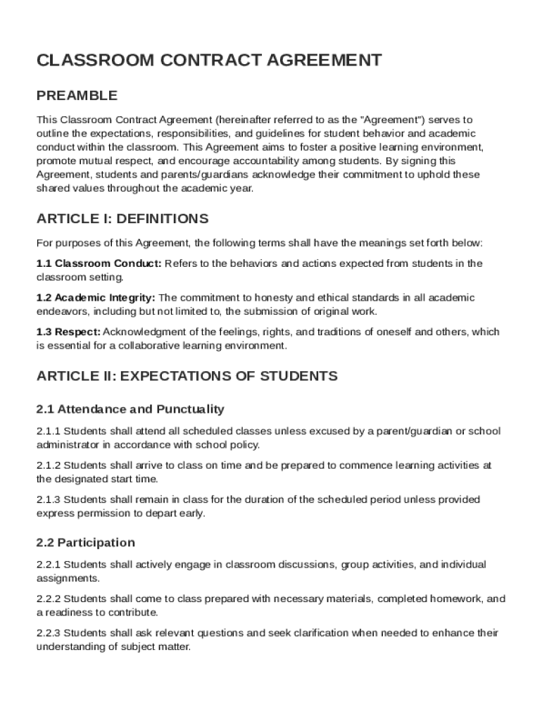 Classroom Contract Template: Fill out & sign online | DocHub