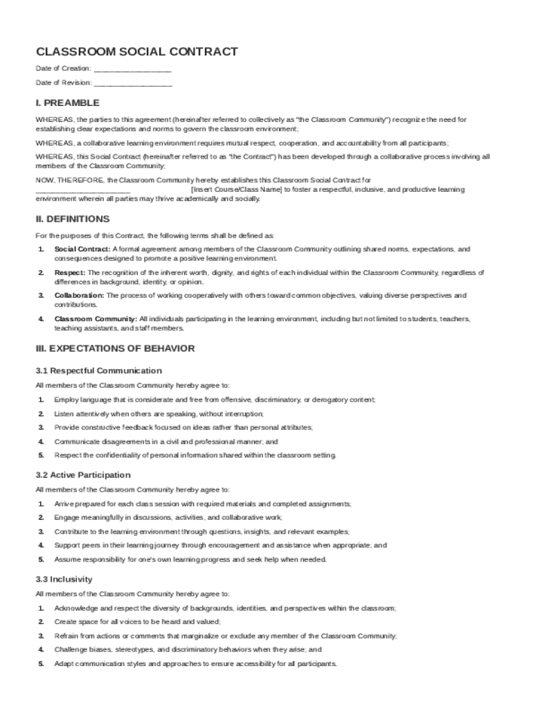 Classroom Social Contract Template: Fill out & sign online | DocHub