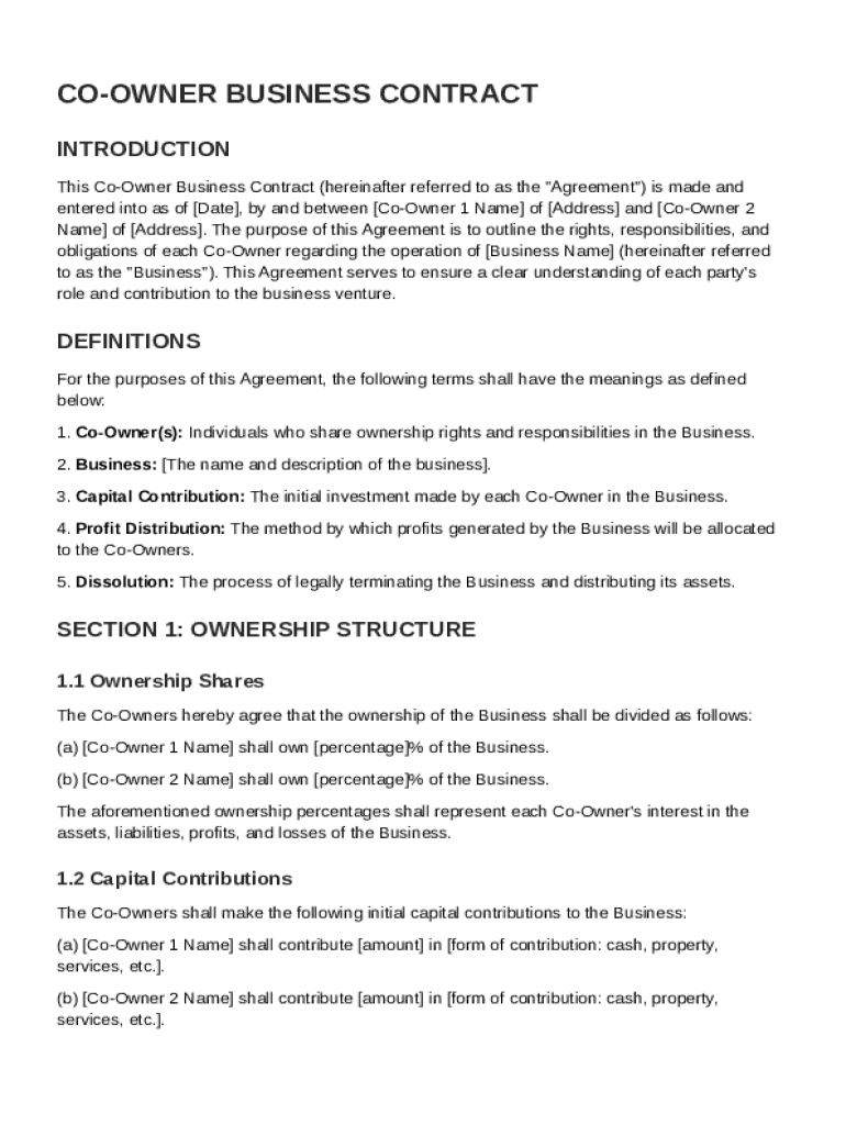 Co Owner Business Contract Template Form - Fill Online, Printable ...