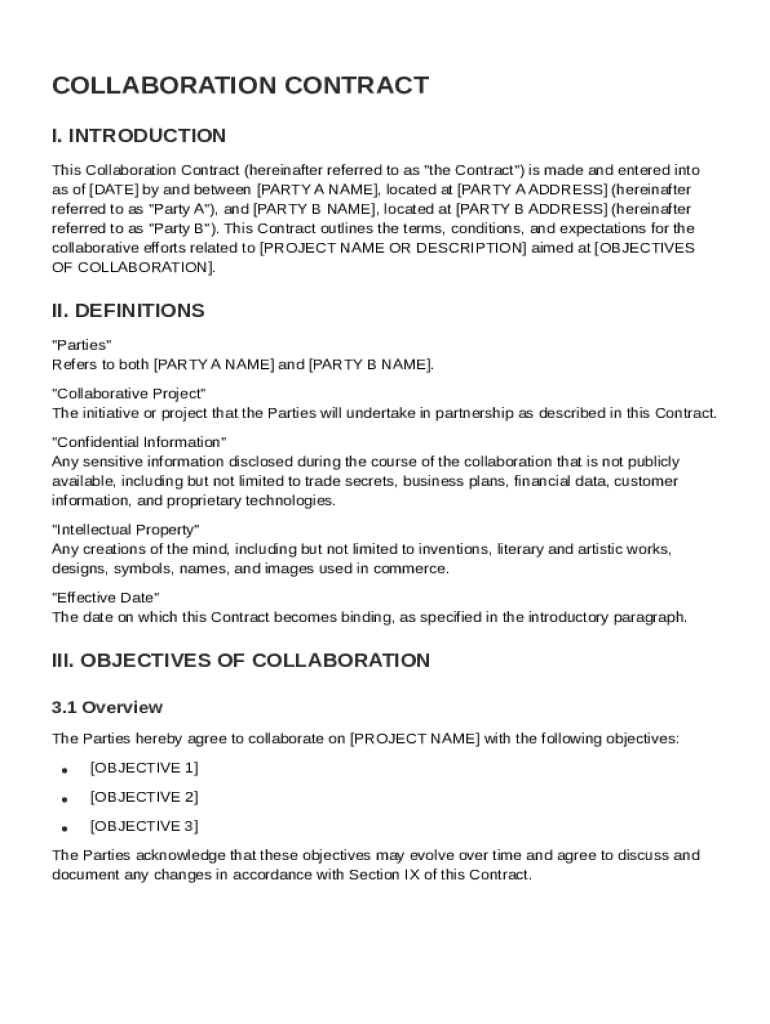 Collaboration Contract Template Form - Fill Online, Printable, Fillable, Blank - pdfFiller