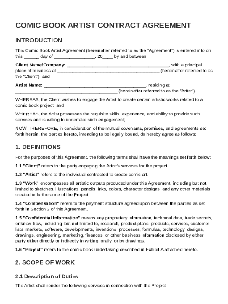 Comic Book Artist Contract Template: Fill out & sign online | DocHub