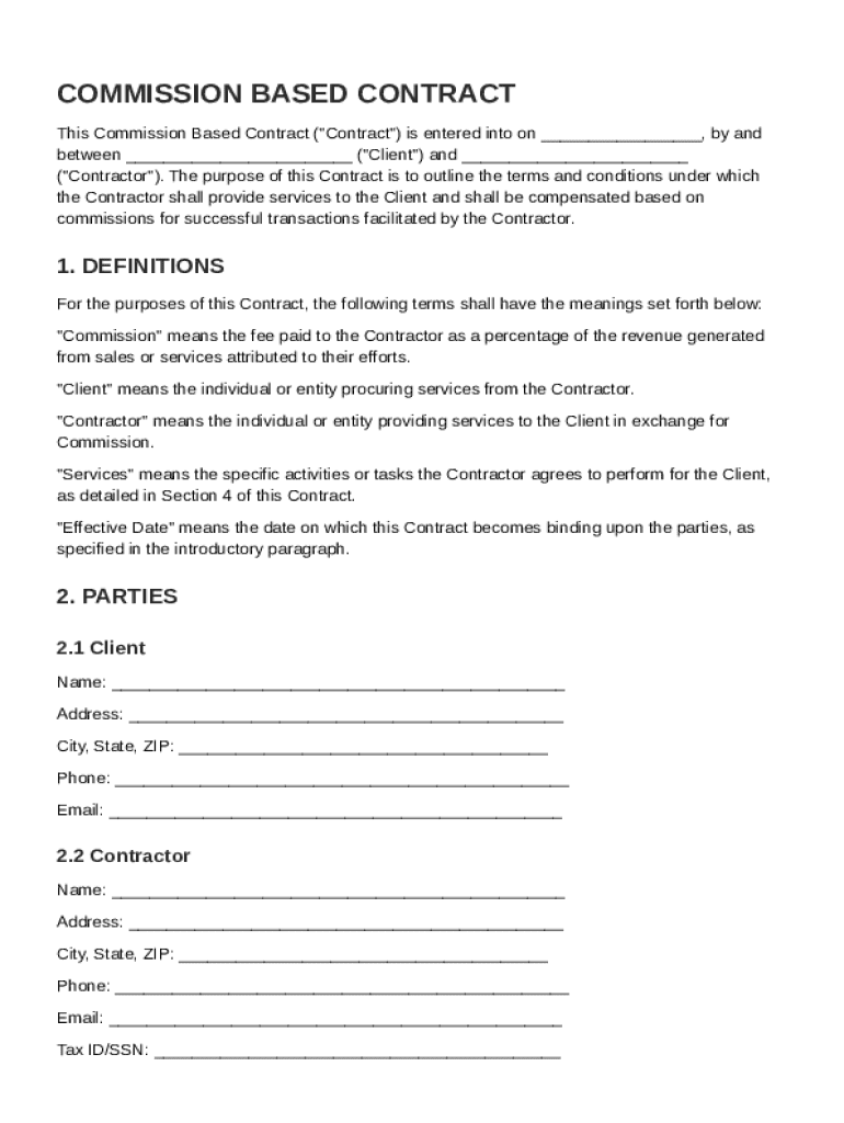 Commission Based Contract Template Form - Fill Online, Printable, Fillable, Blank - pdfFiller