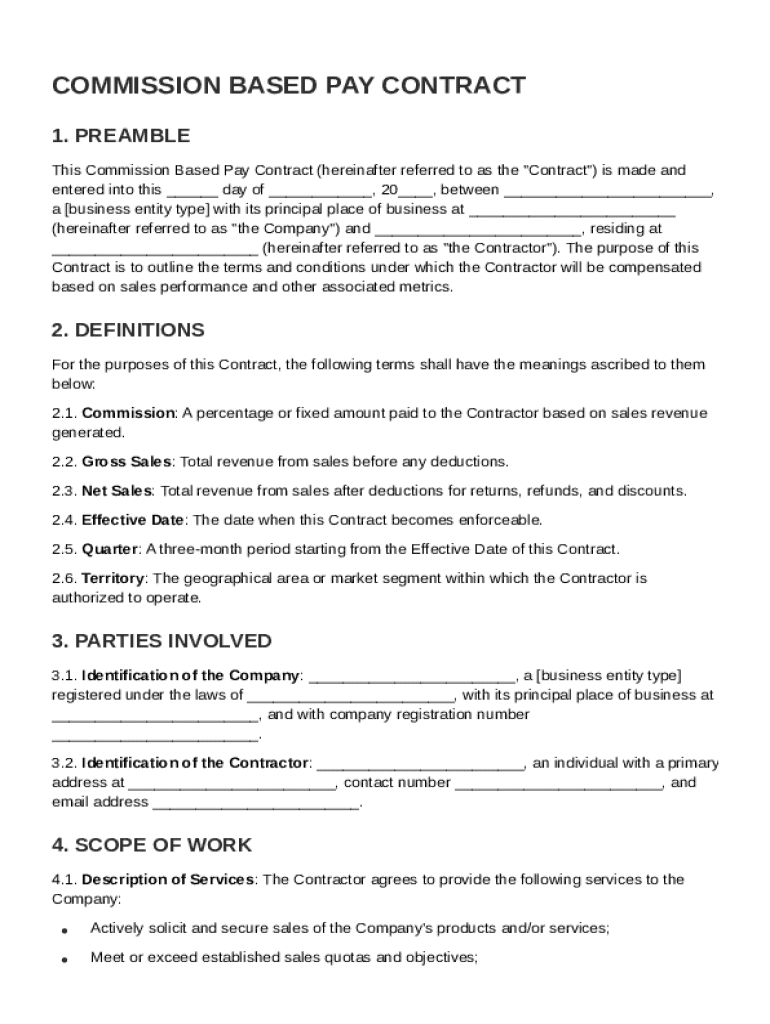 Commission Based Pay Contract Template: Fill out & sign online | DocHub