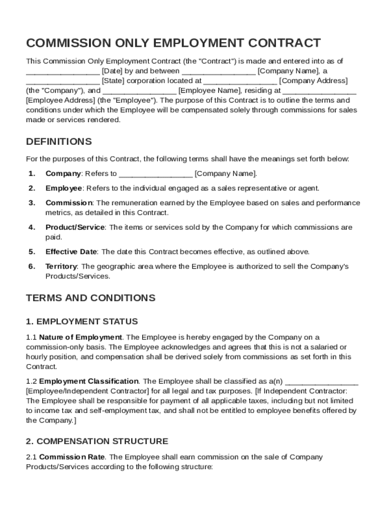 Commission Only Employment Contract Template: Fill out & sign online ...