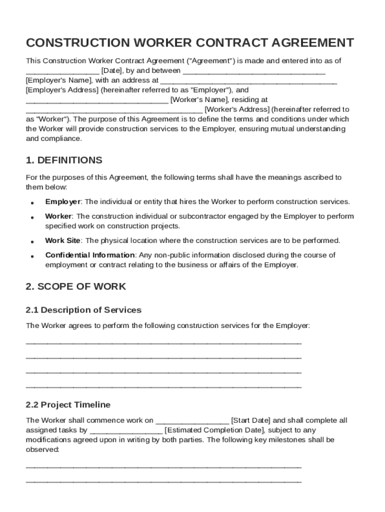 Construction Worker Contract Template: Fill out & sign online | DocHub