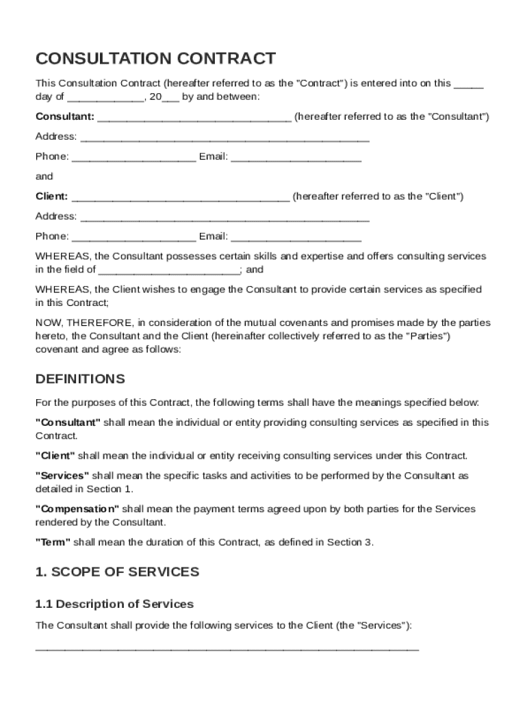 Consultation Contract Template Form - Fill Online, Printable, Fillable ...