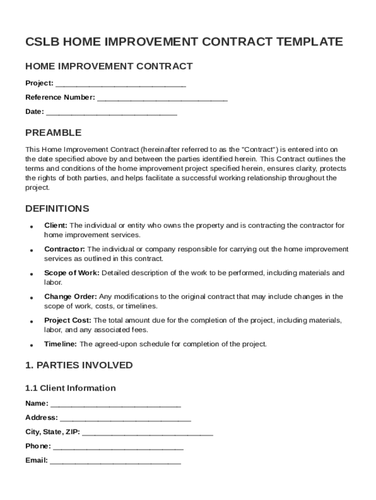 Cslb Home Improvement Contract Template: Fill out & sign online | DocHub