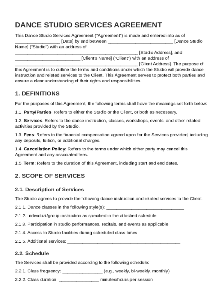 Dance Studio Contract Template Form - Fill Online, Printable, Fillable, Blank - pdfFiller