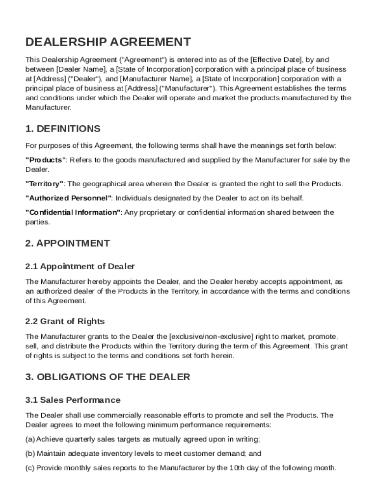 Dealership Contract Template Form - Fill Online, Printable, Fillable ...