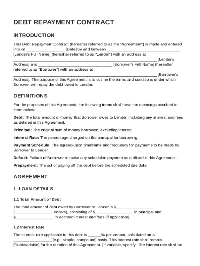 Fillable Online Debt Repayment Contract Template Fax Email Print ...