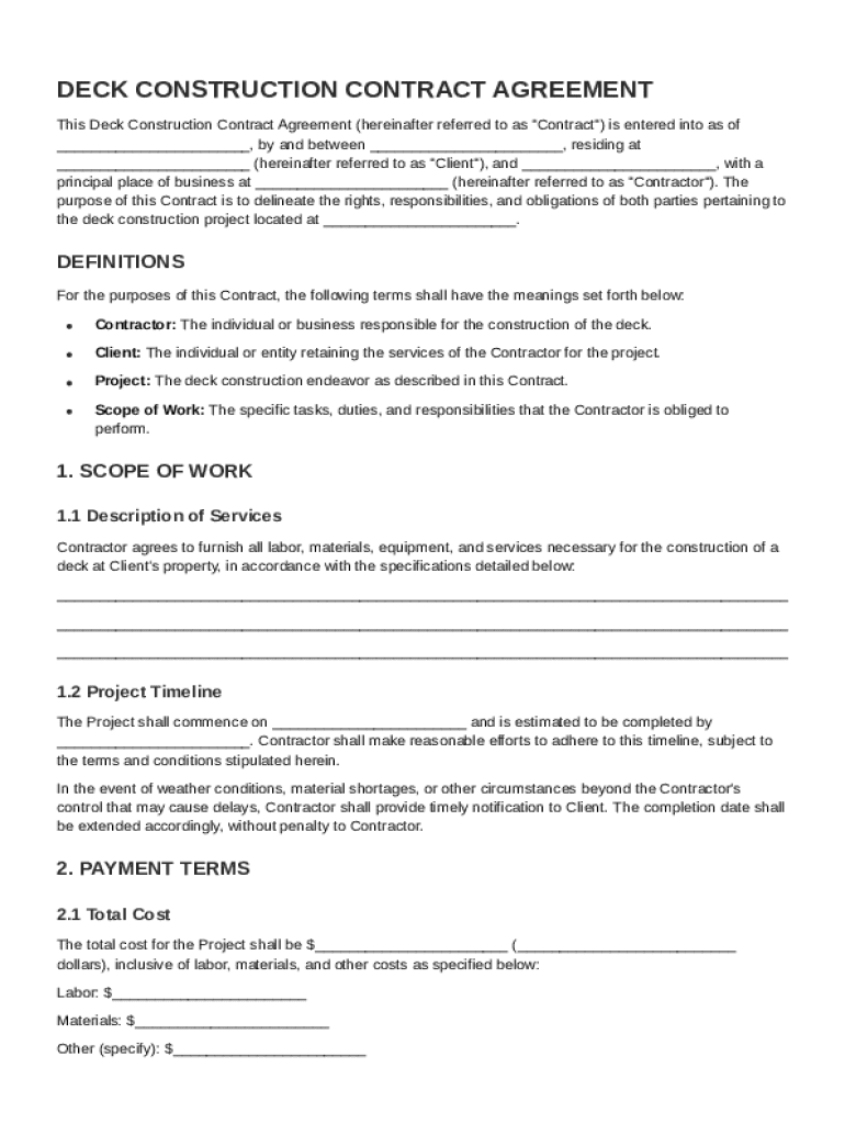 Deck Contract Template Form - Fill Online, Printable, Fillable, Blank ...
