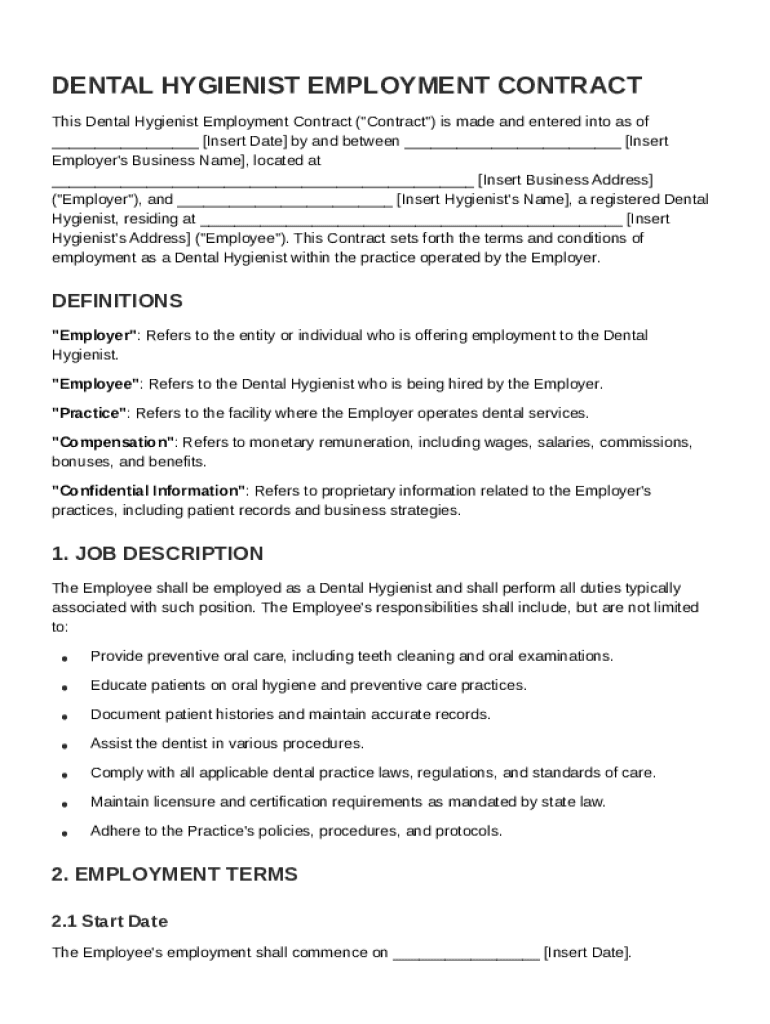 Dental Hygienist Contract Template: Fill out & sign online | DocHub