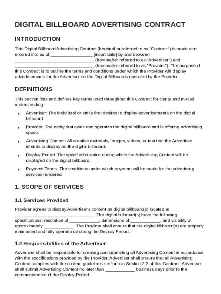 Digital Billboard Advertis Contract Template: Fill out & sign online ...