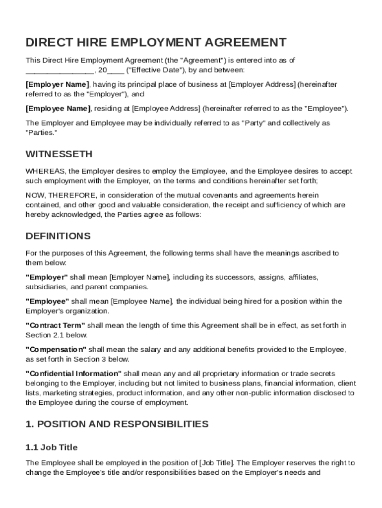 Direct Hire Contract Template: Fill out & sign online | DocHub