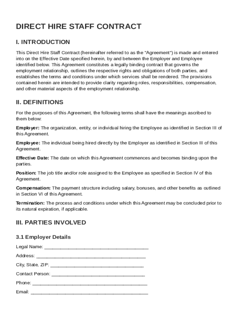 Direct Hire Staff Contract Template: Fill out & sign online | DocHub