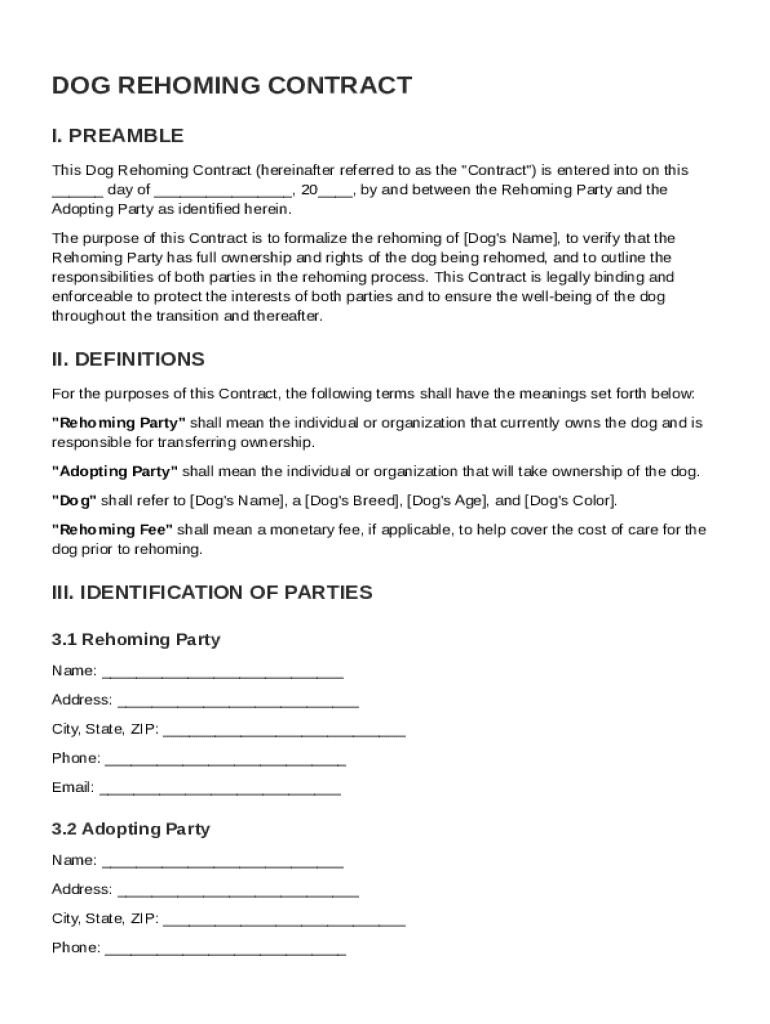 Dog Rehom Contract Template Form Fill Online Printable Fillable