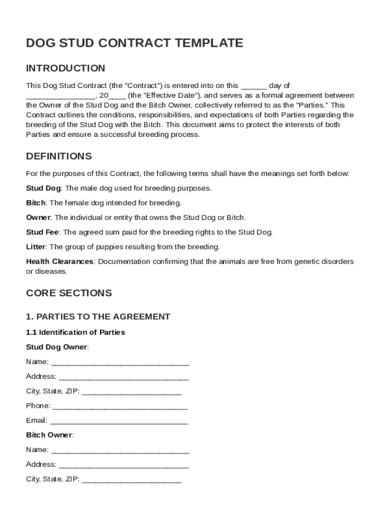 Dog Stud Contract Template: Fill out & sign online | DocHub