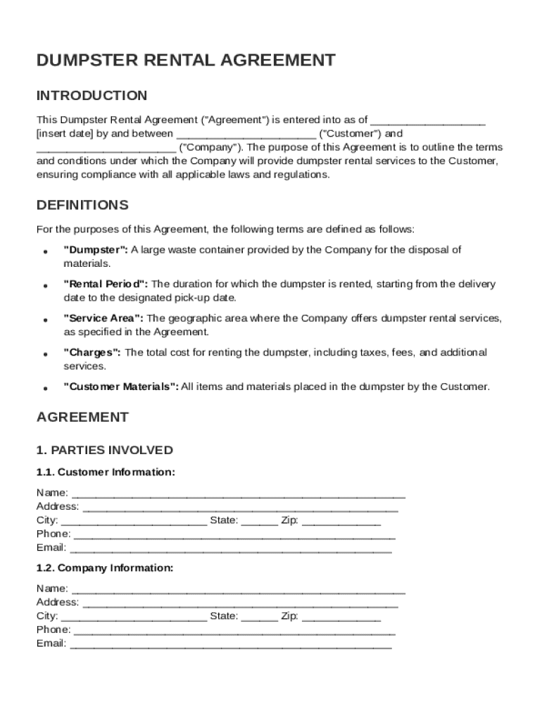 Dumpster Rental Contract Template: Fill out & sign online | DocHub