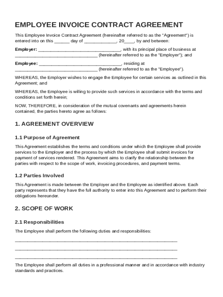 Employee Invoice Contract Template Form - Fill Online, Printable ...
