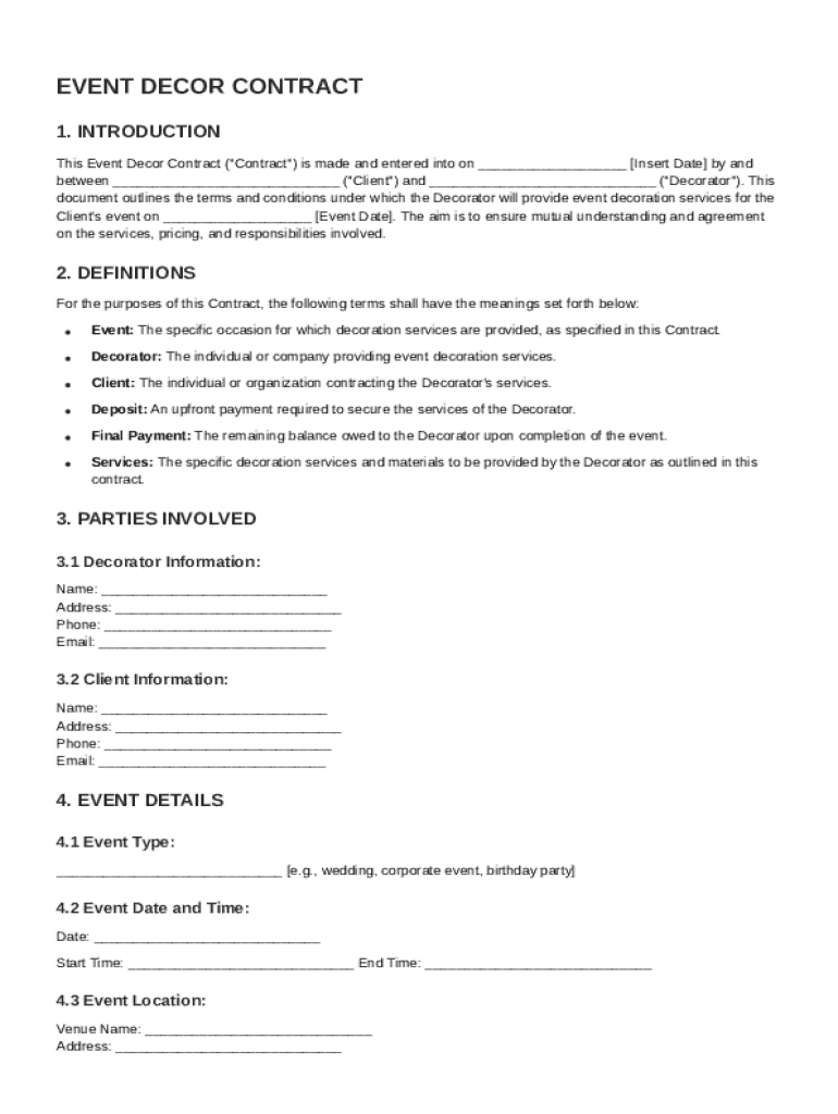 Event Decor Contract Template: Fill out & sign online | DocHub