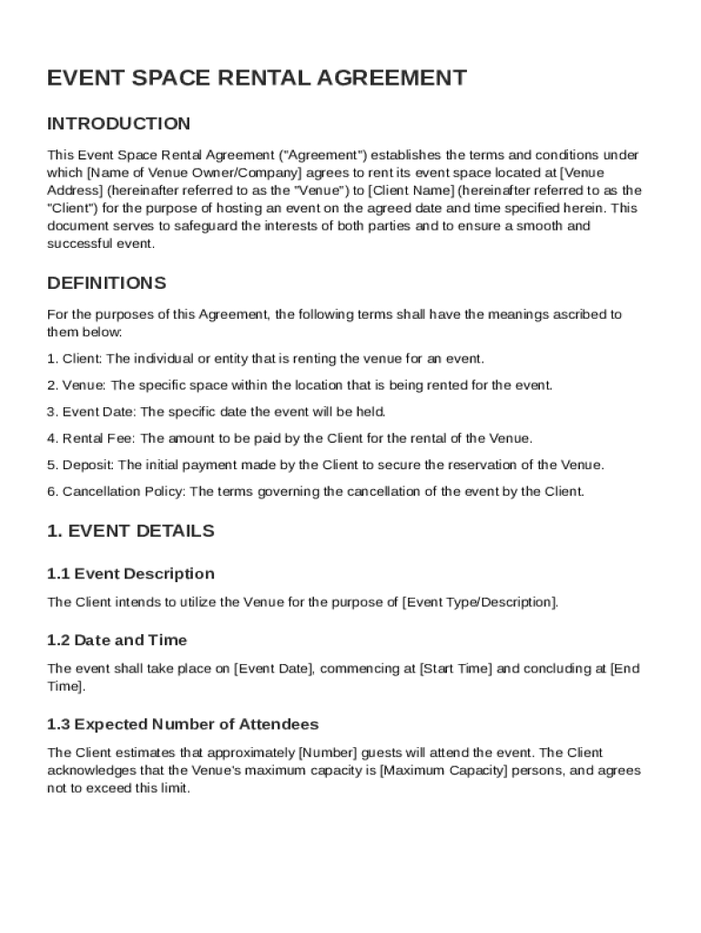 Event Space Contract Template: Fill out & sign online | DocHub