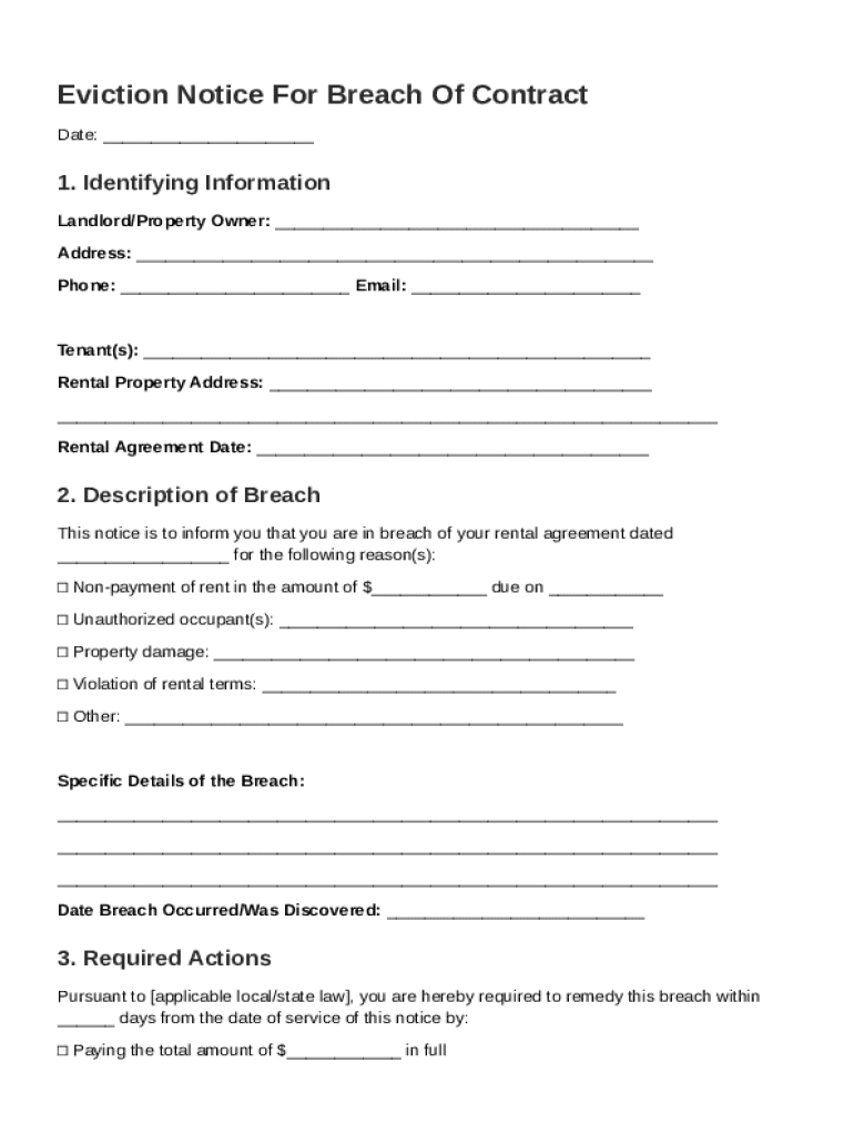 Eviction Notice For Breach Of Contract Template: Fill out & sign online ...