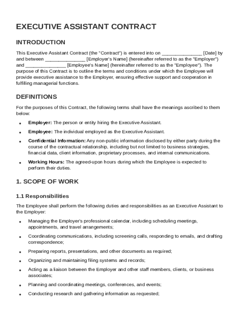 Executive Assistant Contract Template: Fill out & sign online | DocHub