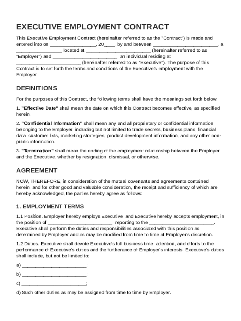Executive Contract Template Form - Fill Online, Printable, Fillable ...